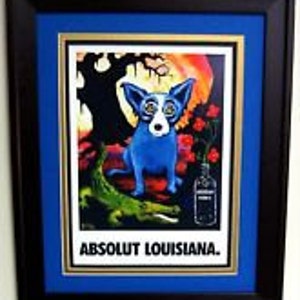 SET of 2 Absolut Vodka Blue Dog Print Ads by George Rodrigue Matted and ...