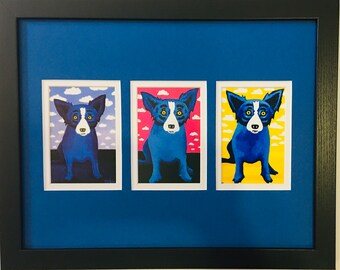 George Rodrigue Blue Dog Note Cards in Matted Window Pane Format Framed ...