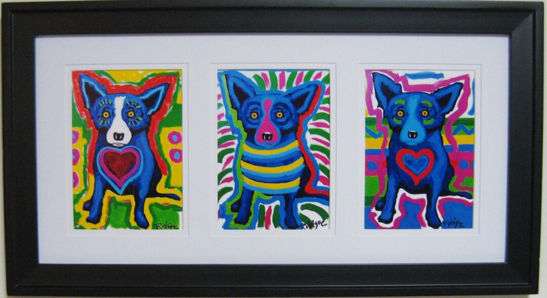 George Rodrigue Blue Dog Valentine Art: Framed Card Trio (22" X 12") - Etsy