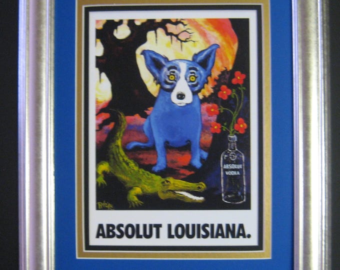 SET of 2 Absolut Vodka Blue Dog Print Ads by George Rodrigue - Matted ...