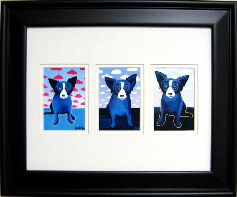 George Rodrigue BLUE DOG Clouds Note Card Trio FRAMED 16 in | Etsy