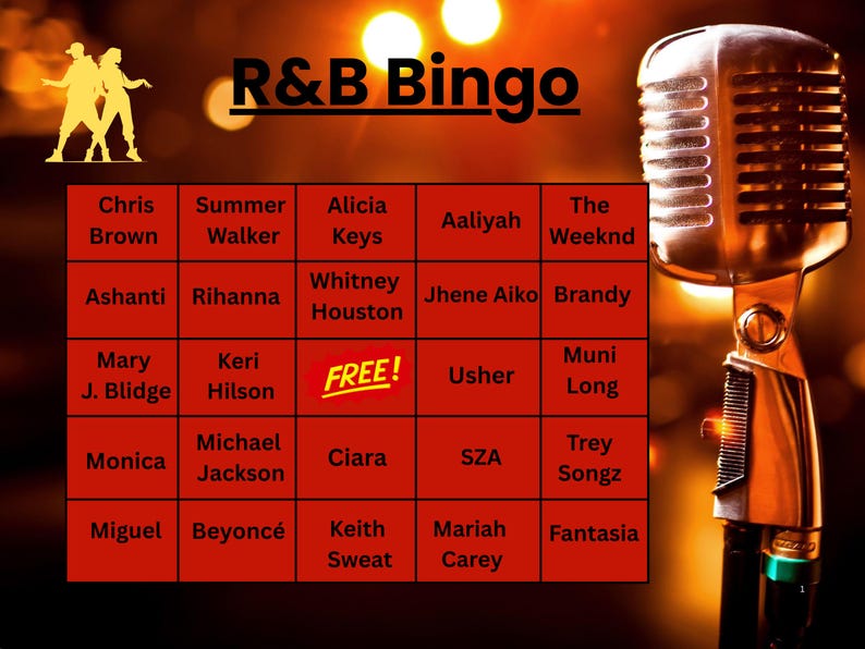 R&B Bingo, Game Night Ideas, Bingo Card Game - Etsy