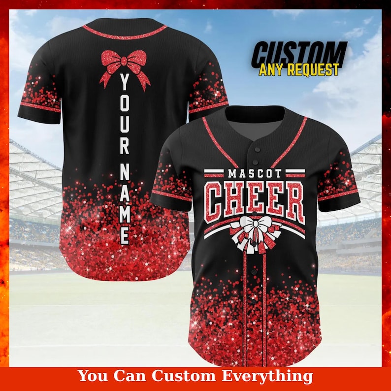 Custom Cheer Glitter Baseball Jersey, Personalized Cheerleading Shirt ...