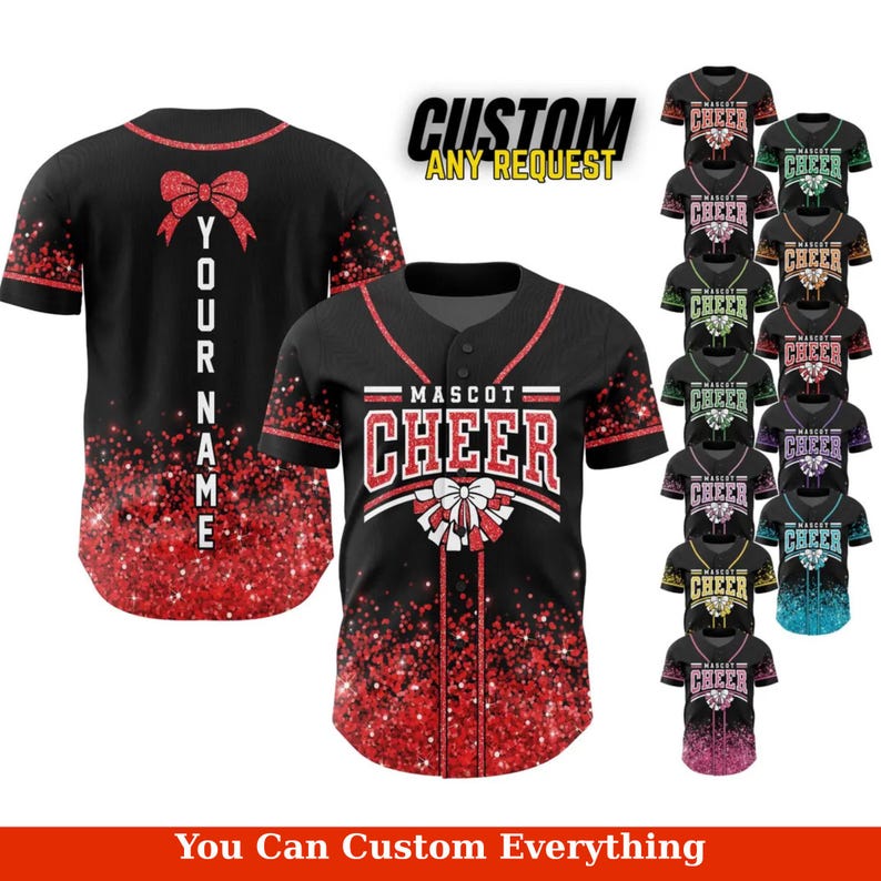 Custom Cheer Glitter Baseball Jersey, Personalized Cheerleading Shirt ...