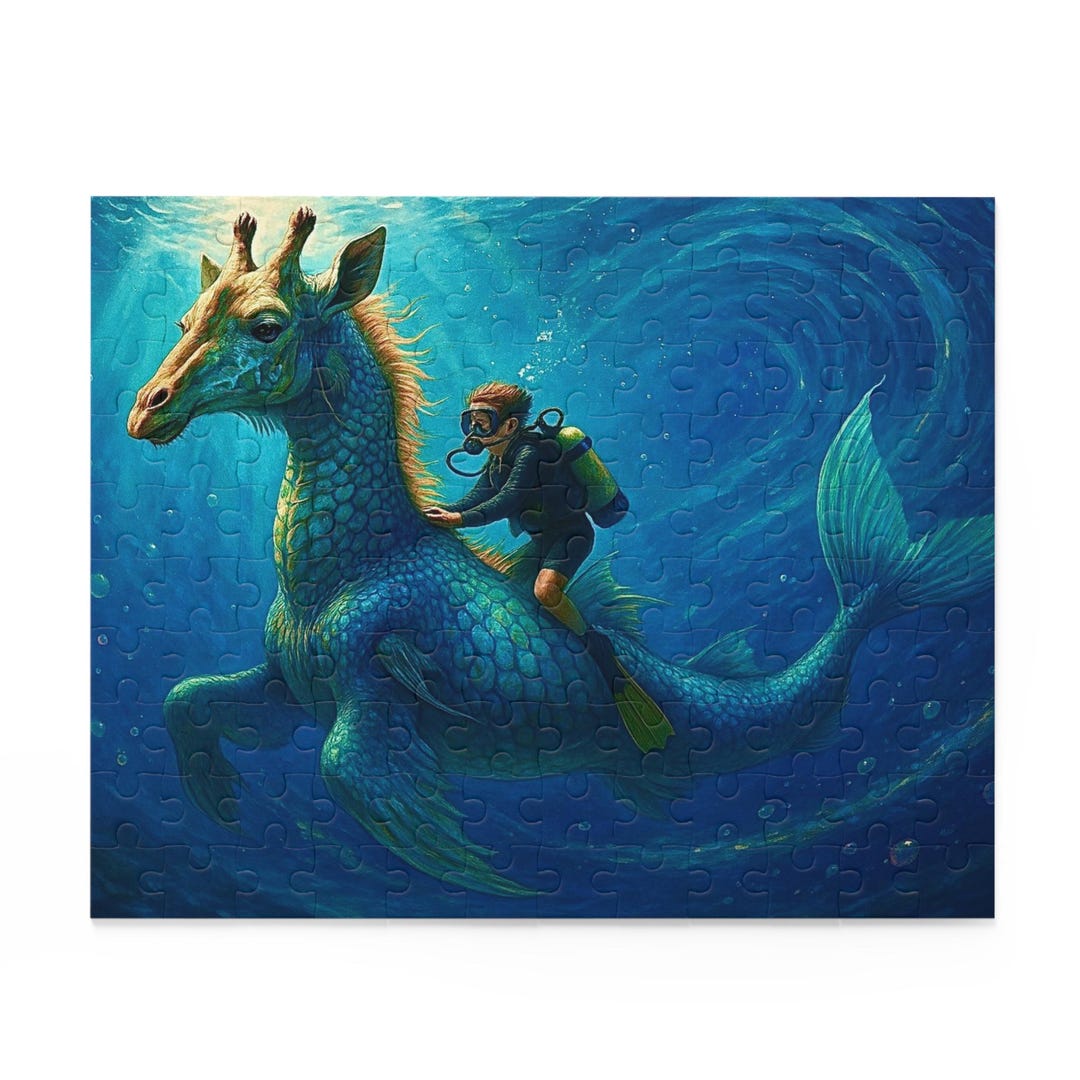 Fantasy Underwater Giraffe Art Print Child Riding a Mystical Sea ...