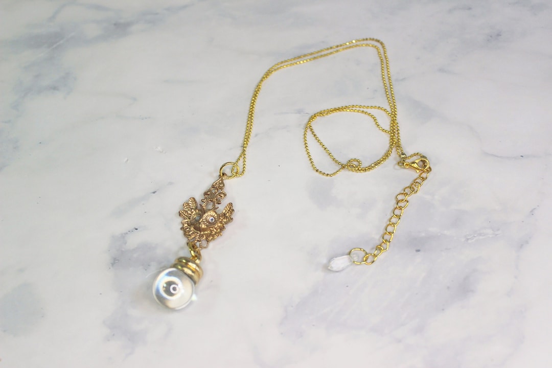Labyrinth Jareth Goblin King Necklace: Crystal Orb, Gold Owl Charm - Etsy