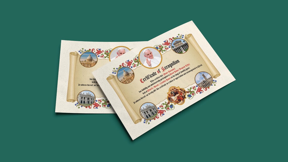 Printable Catholic Certificate Template | Editable PSD for Papal ...