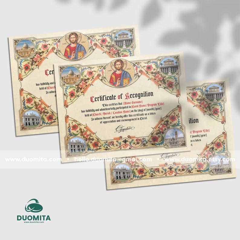 Catholic Certificate for Papal Blessing | Easy-to-edit PSD With 5 Image ...