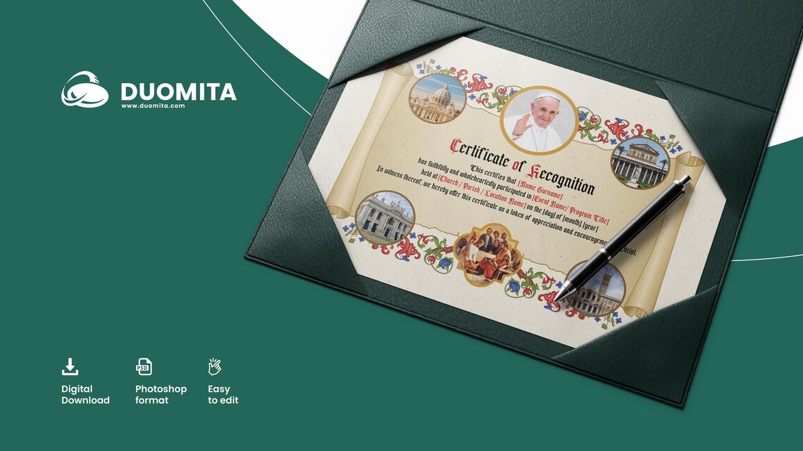 Printable Catholic Certificate Template | Editable PSD for Papal ...
