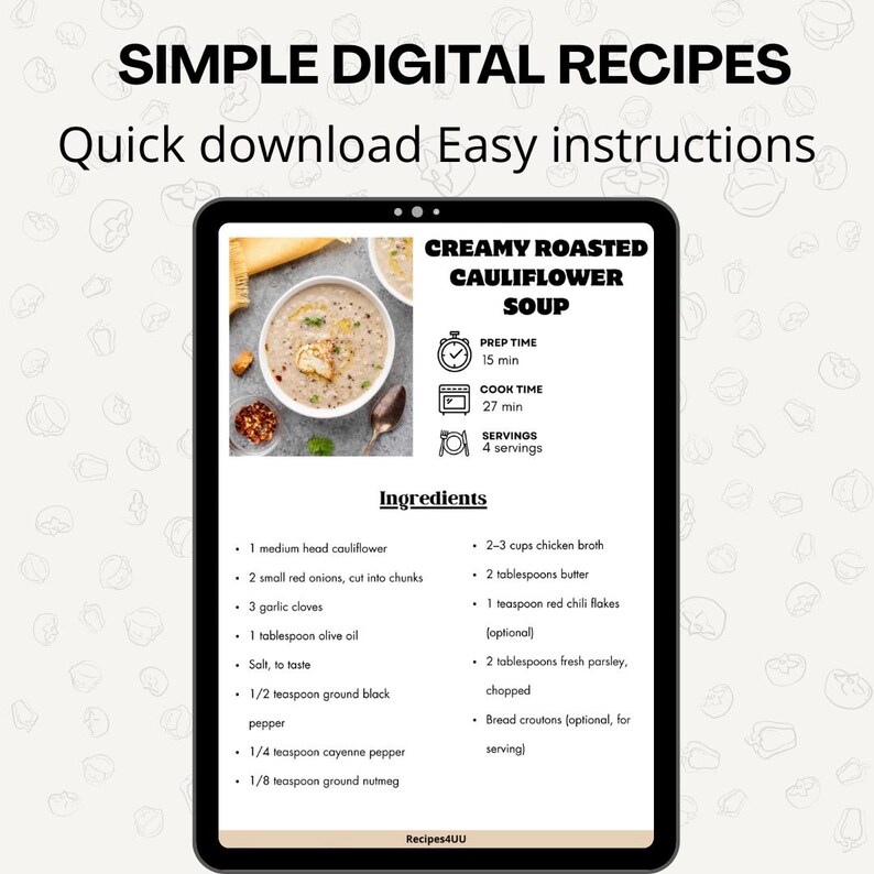 Easy Roasted Cauliflower Soup Recipe | Healthy Comfort Food (PDF) - Etsy