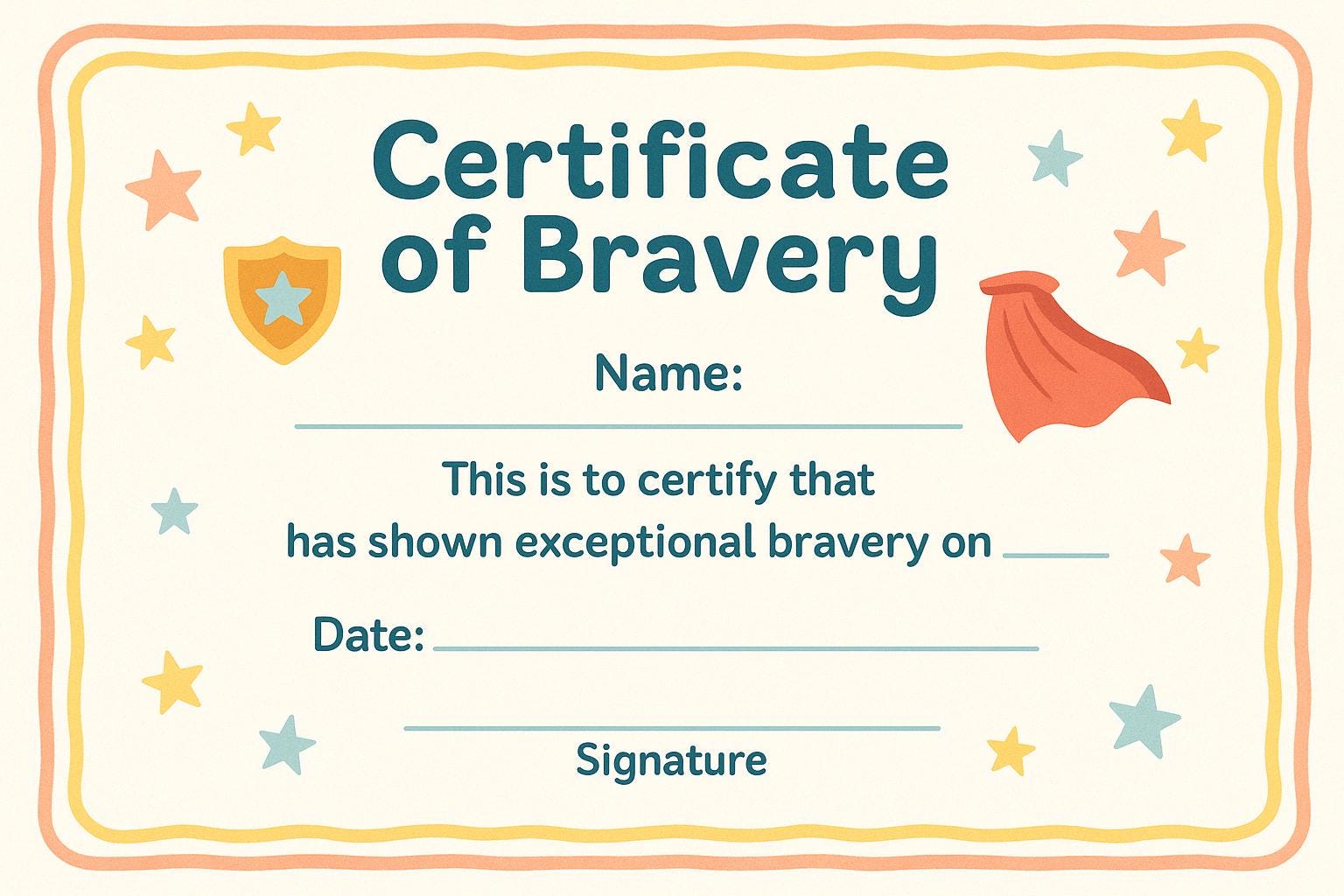 Certificate of Bravery- Printable Kids Award, Reward for Courage ...