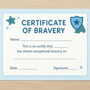 Certificate of Bravery- Printable Kids Award, Reward for Courage ...