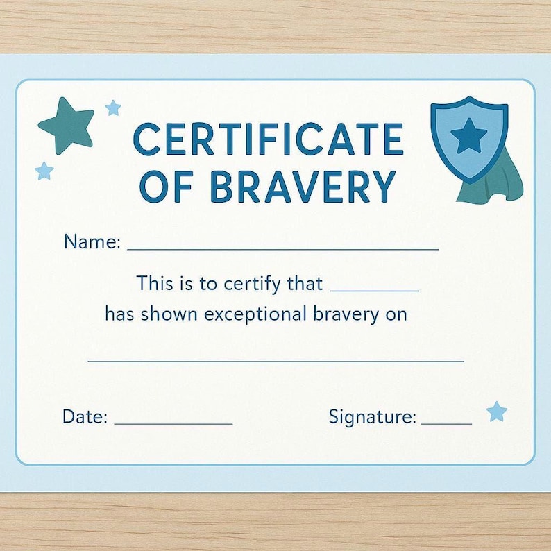 Certificate of Bravery- Printable Kids Award, Reward for Courage ...