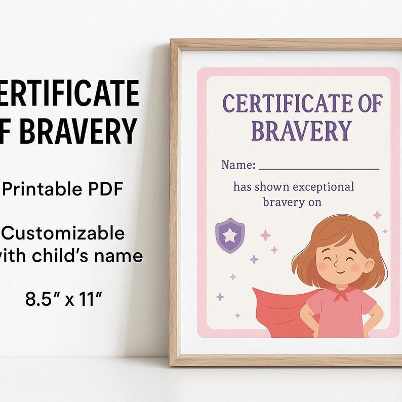 Certificate of Bravery- Printable Kids Award, Reward for Courage ...
