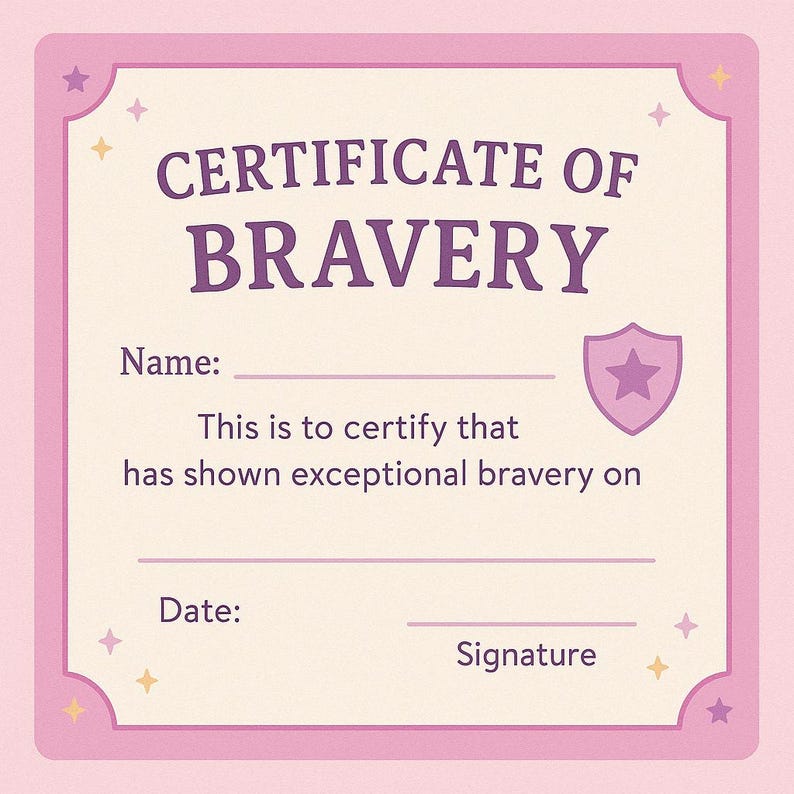 Certificate of Bravery- Printable Kids Award, Reward for Courage, Digital Download - Etsy Australia