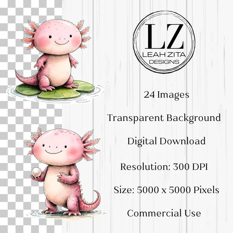 Axolotl Clipart Bundle, 24 Cute Axolotl PNG, Kawaii Axolotl ...