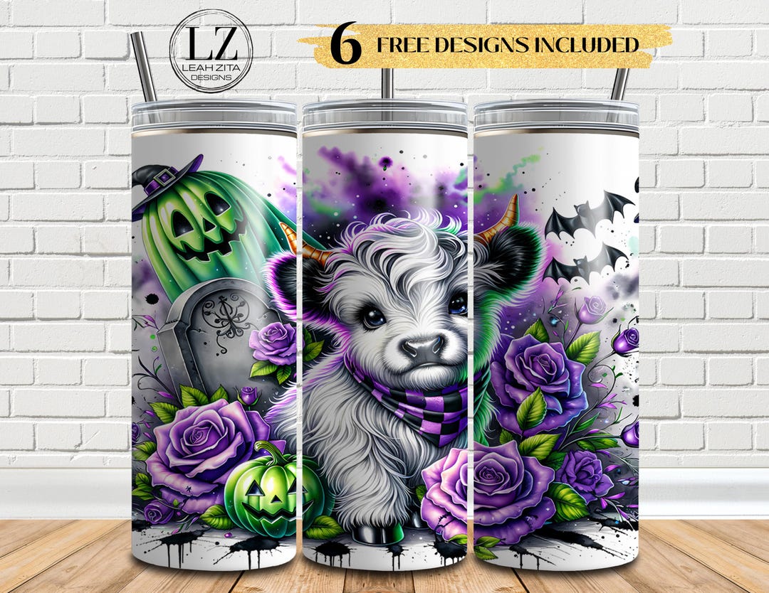 Halloween Highland Cow Tumbler Wrap: Spooky Ghoul Design (digital ...