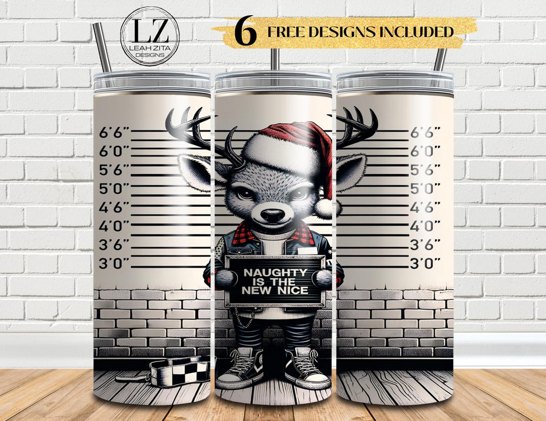 Christmas Deer Mugshot Tumbler Wrap 20oz Skinny Straight Funny Holiday ...
