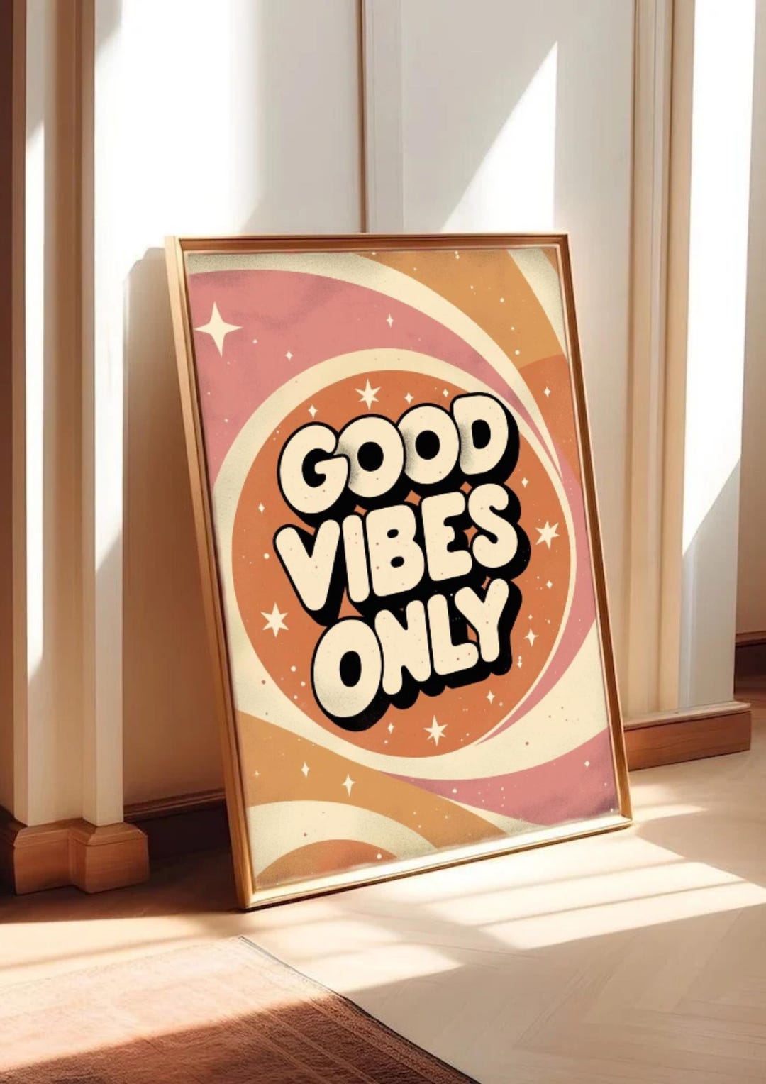 Good Vibes Only Retro Wall Art, 70s Style Digital Print, Positive Quote ...