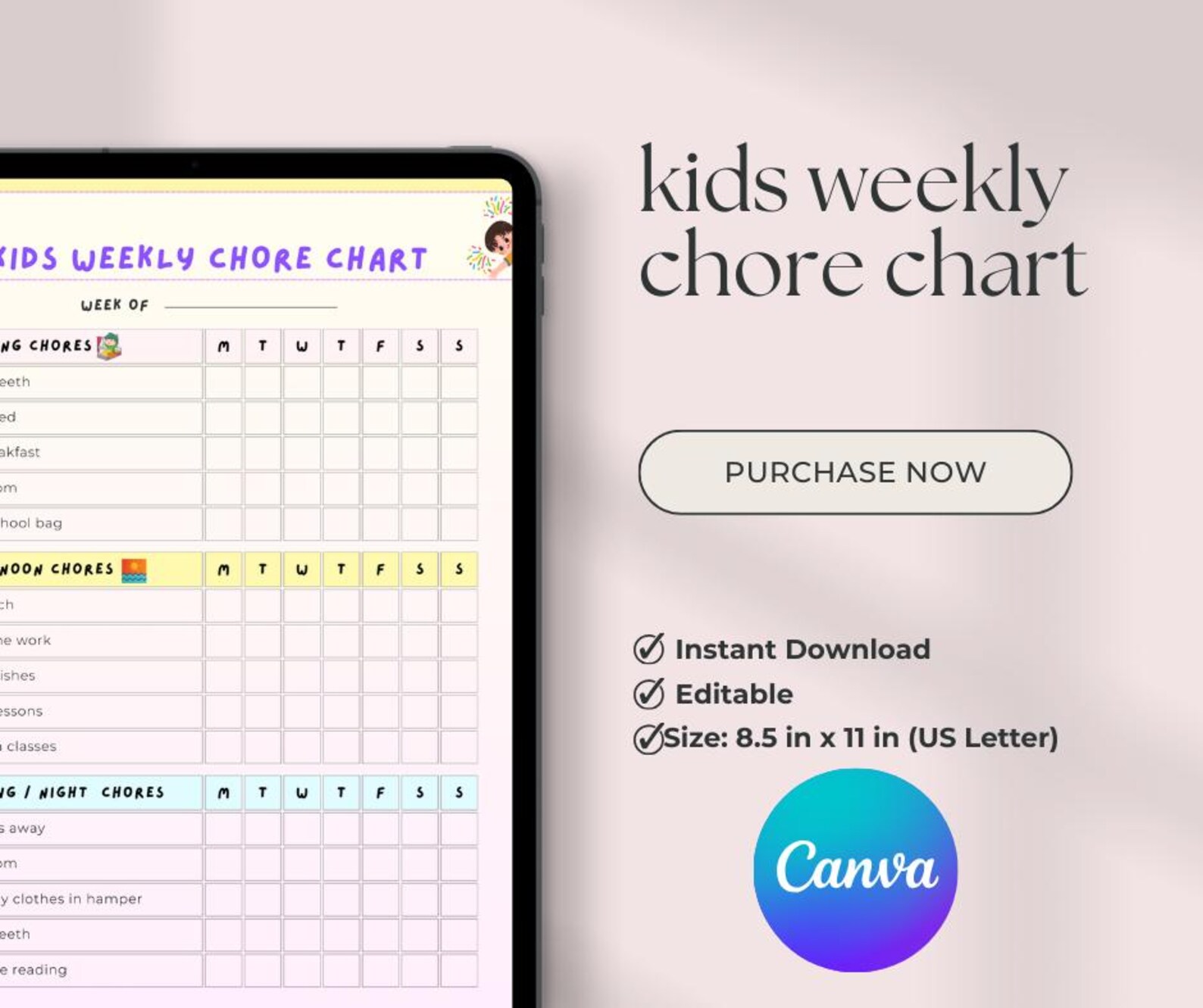 Printable Chore Chart Kids, Editable Weekly & Daily Routine Schedule ...