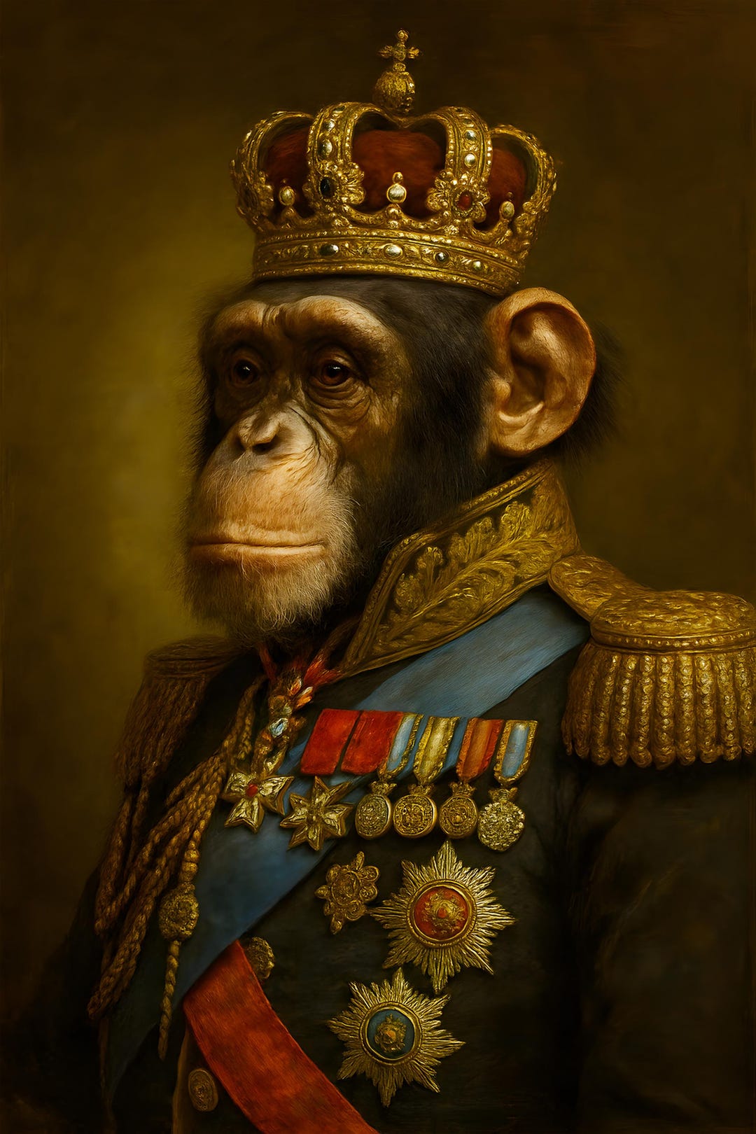 Chimpanzee Royal Portrait | King Chimp Art Print | Funny Animal Wall ...