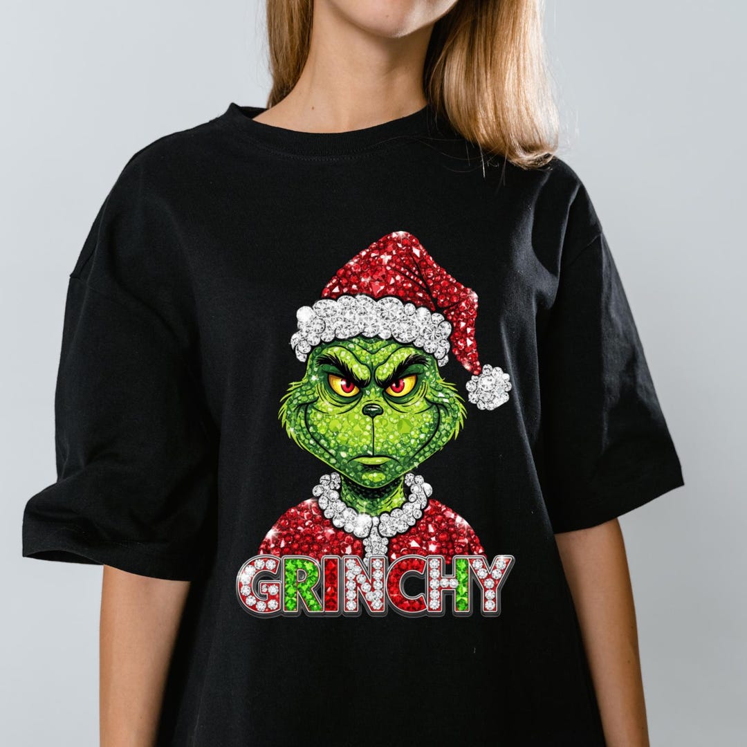 Grinchy Bling PNG Sublimation, Rhinestone Grinch Christmas Design ...