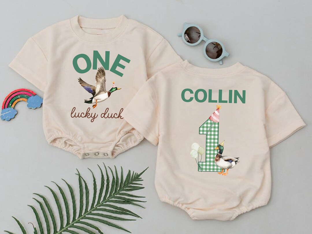 One Lucky Duck Bubble Romper, Customized 1st Birthday Clothes, Mallard ...