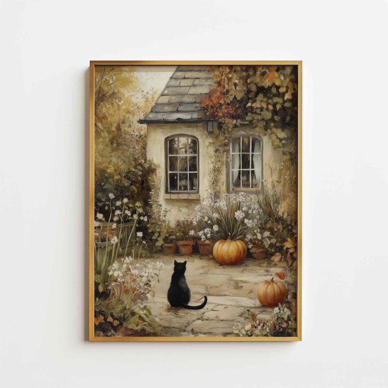 Black Cat Cottage Art - Etsy