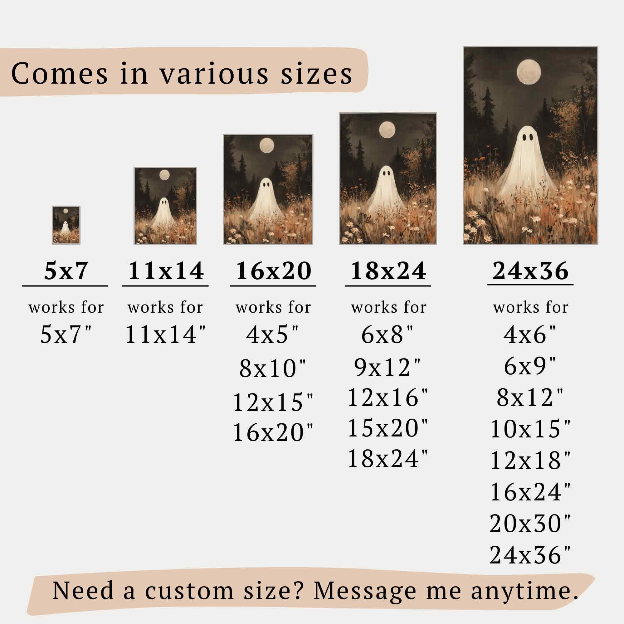 Halloween Ghost Enchanted Forest Print, Spooky Ghost Wildflower Field ...