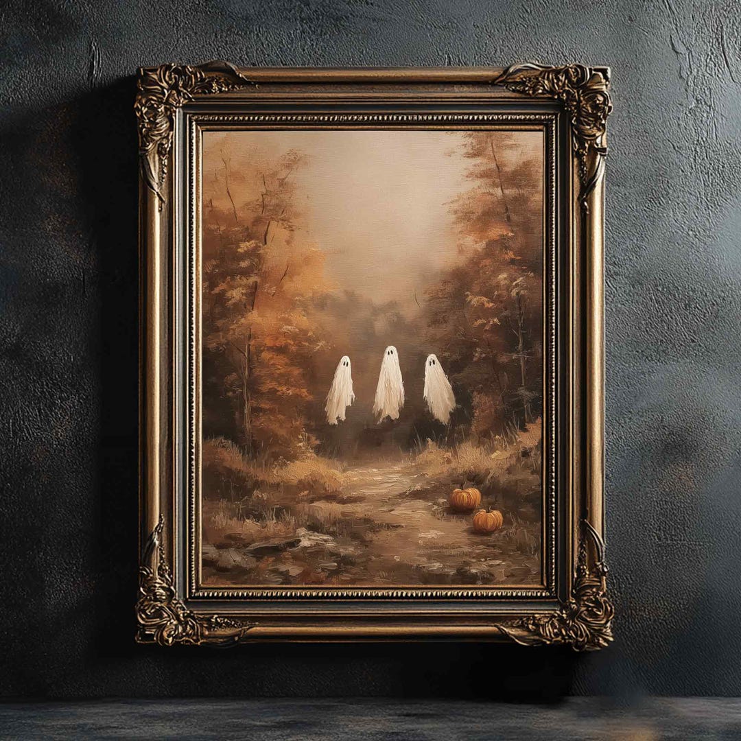 Cute Ghosts Wall Art Decor, Ghost Pumpkin Picture, Fall Landscape ...