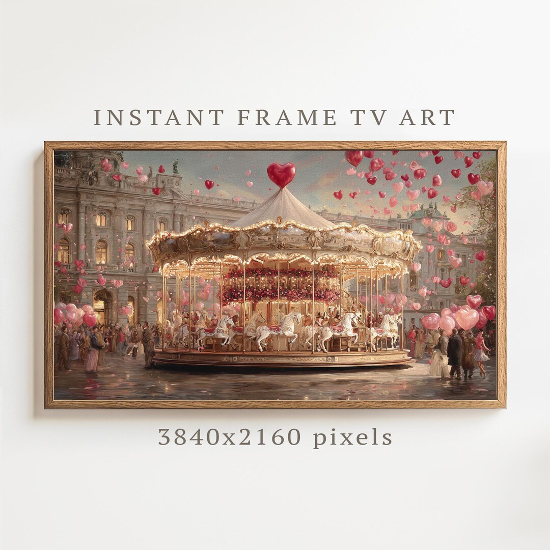 Valentine's Day Carousel Frame TV Art, Romantic Frame TV Night Scene ...