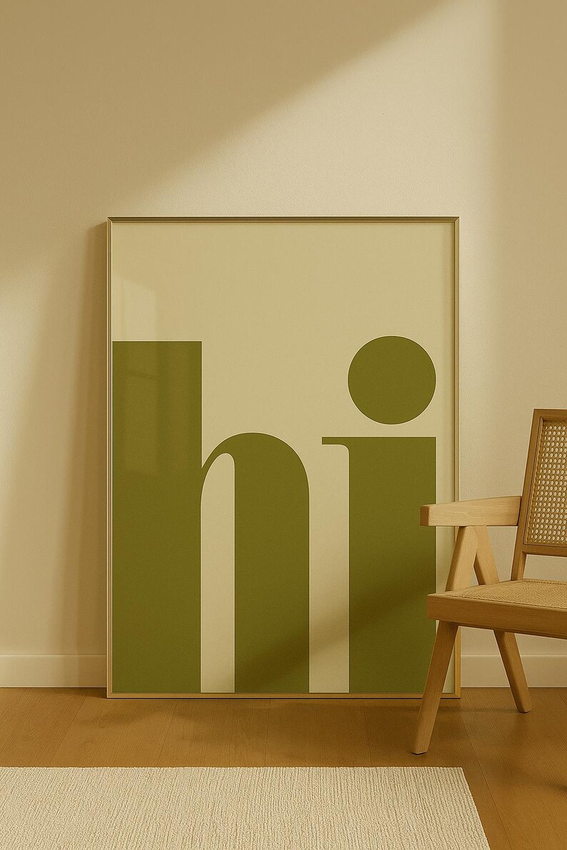 Olive Green Hi Poster – Modern Minimalist Typography Wall Art – Neutral ...