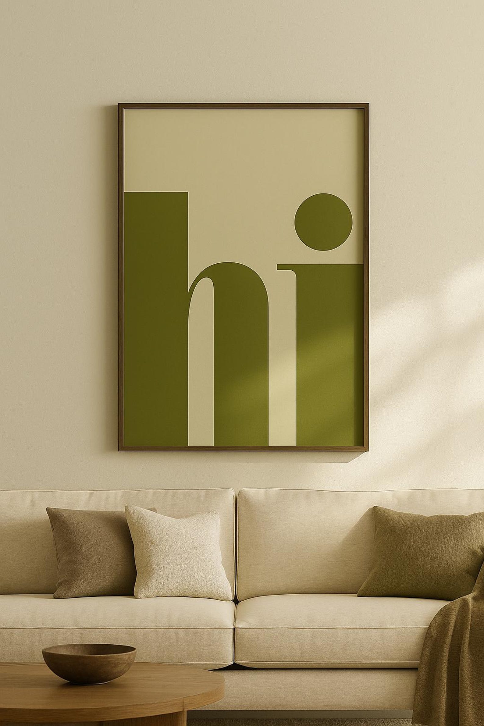 Olive Green Hi Poster – Modern Minimalist Typography Wall Art – Neutral ...