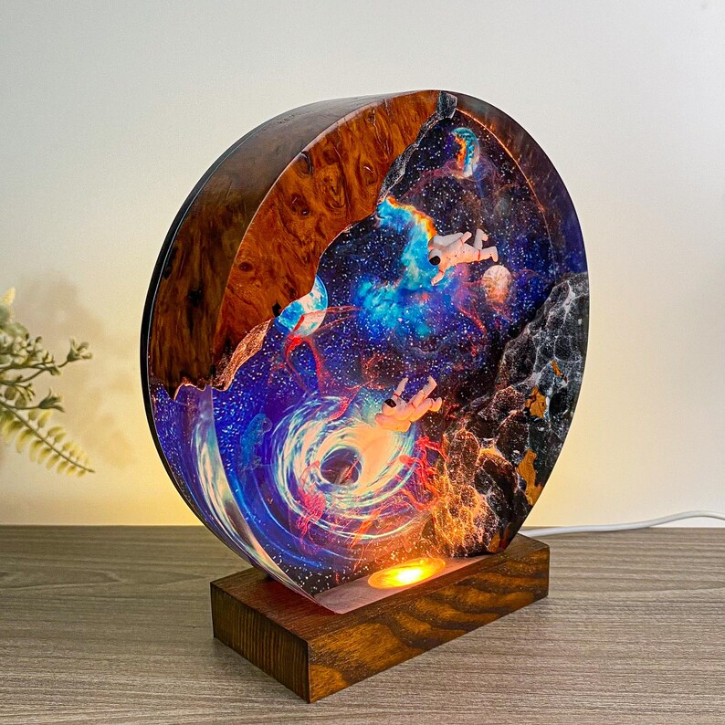 Astronaut Resin Galaxy Lamp – Handmade Space Light With Black Hole ...