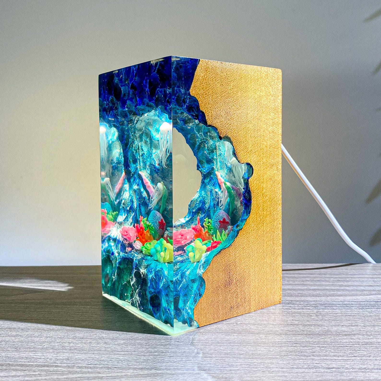 Jellyfish Coral Reef Resin Lamp – Glowing LED Epoxy Light for Ocean ...