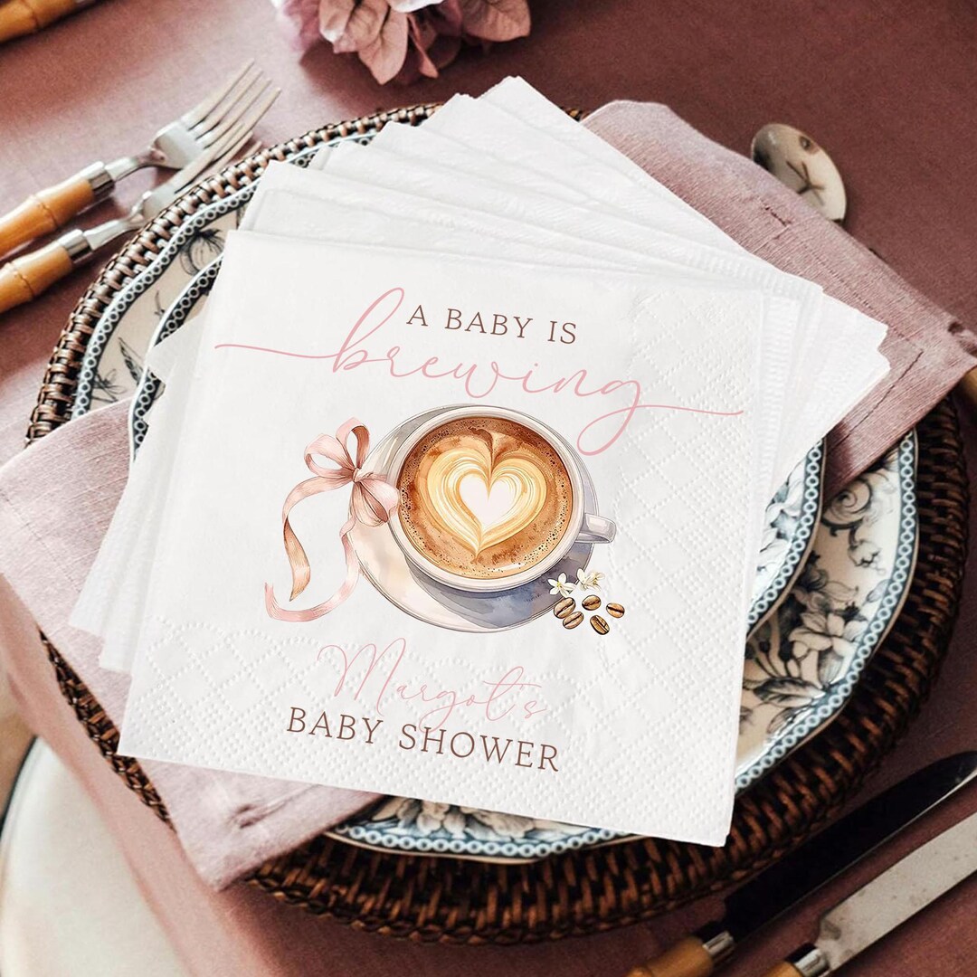 Personalized Baby Shower Napkins, Coffee Theme, Pink Bow - Etsy
