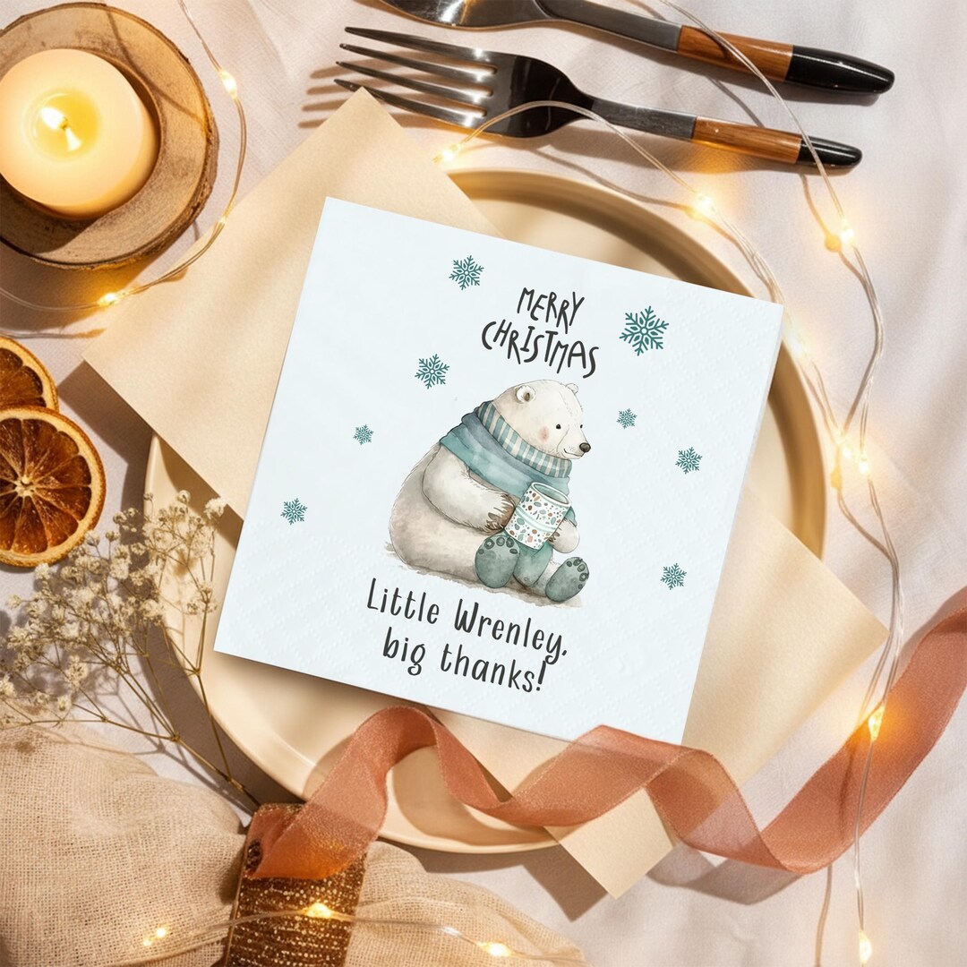 Personalized Cute Bear First Christmas Paper Napkin, Celebration ...