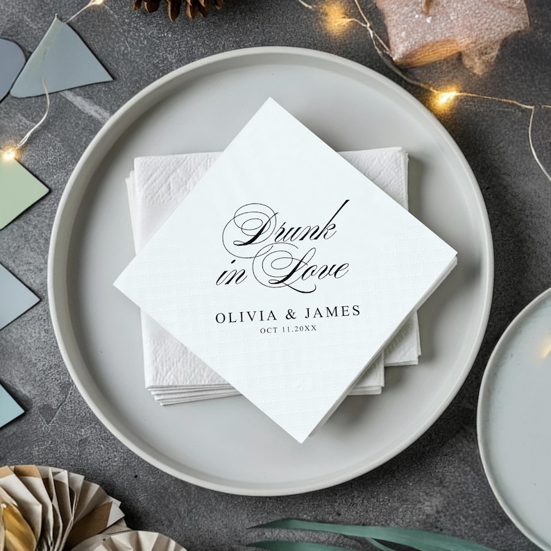 Personalized Drunk in Love Fancy Script Wedding Paper Napkin, Rehearsal ...