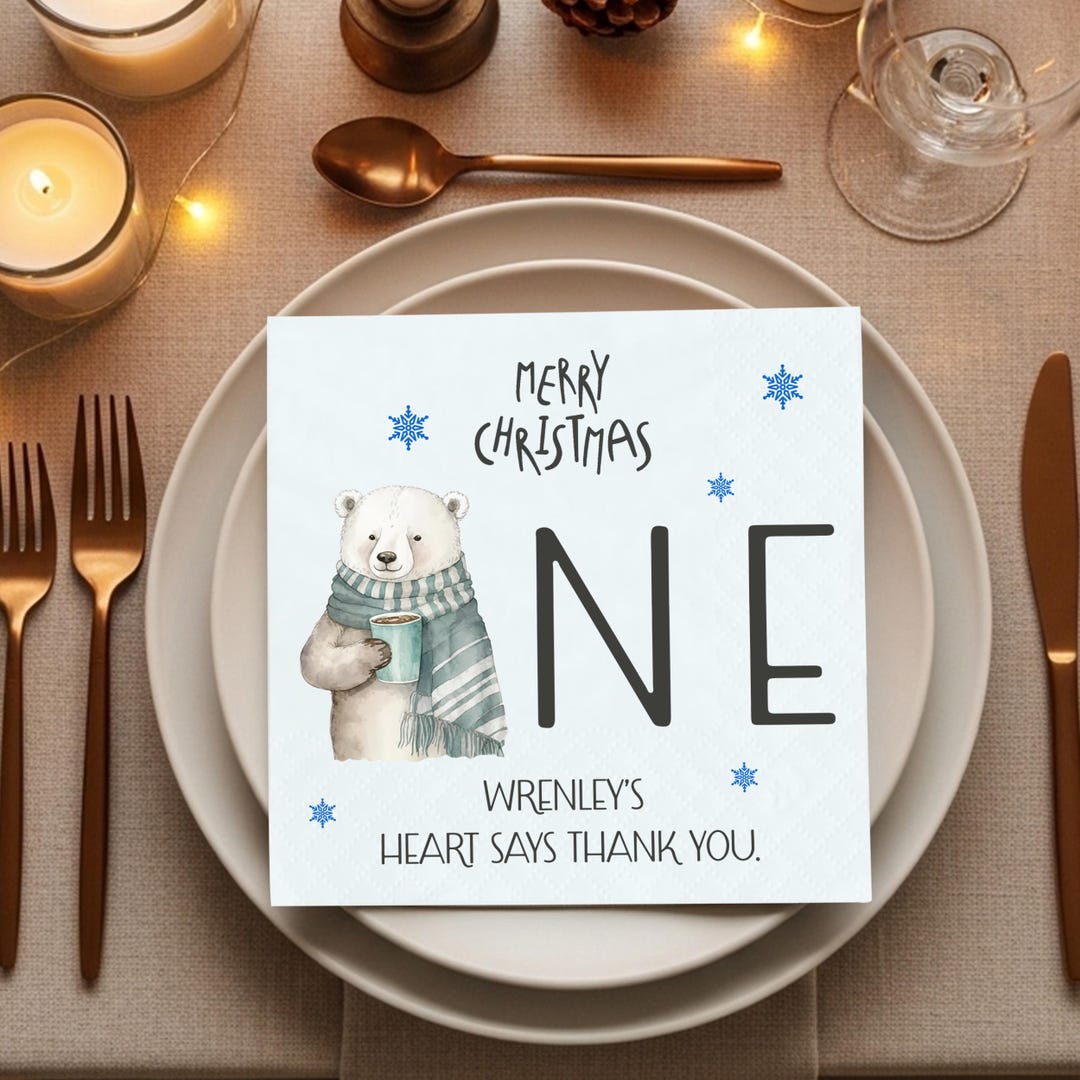 Personalized Cute Bear First Christmas Paper Napkin, Celebration ...