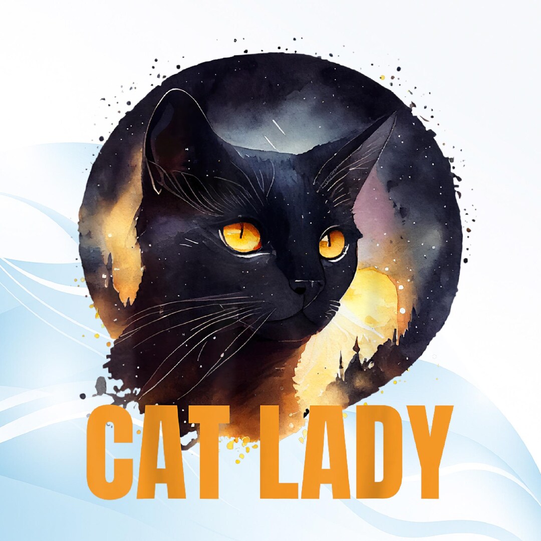 Black Cat Lady PNG, Watercolor Cat PNG, Halloween Cat PNG, Digital ...