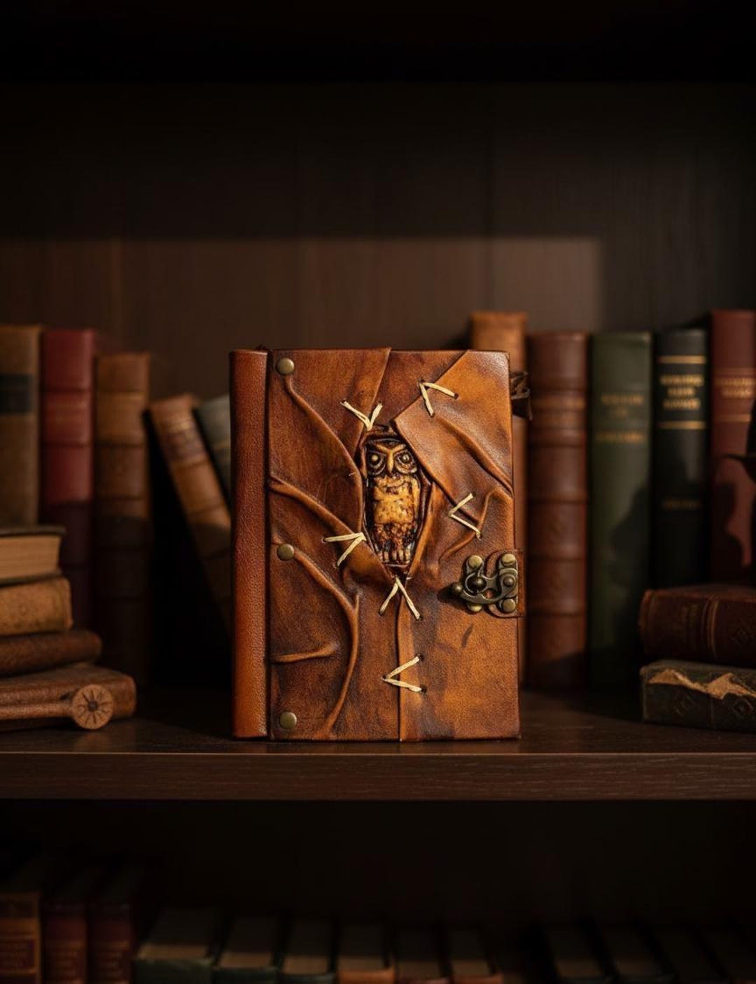 Handmade Leather Journal: Vintage Owl Design, Rustic Diary With Lock - Etsy