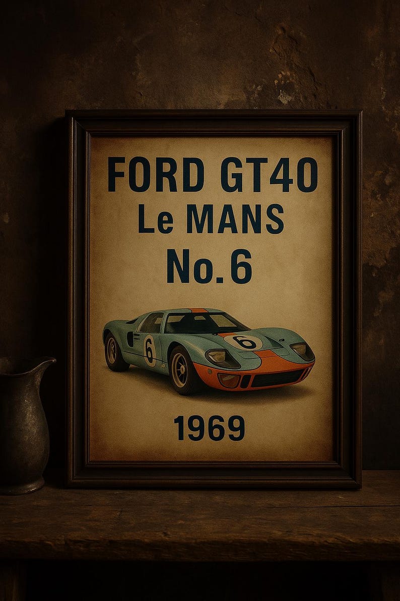 Ford GT40 Le Mans Poster: 1969 Racing Car, Gulf Livery (digital ...