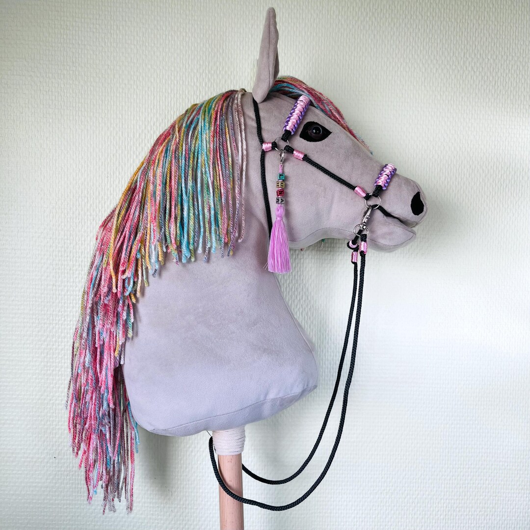 Light Gray Hobby Horse With Rainbow Mane – Stick Horse Toy - Etsy
