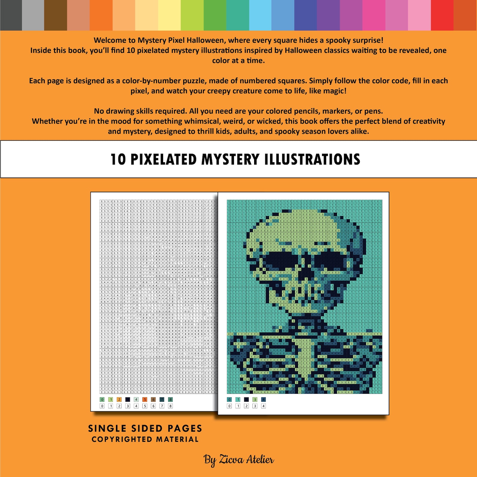 Halloween Mystery Pixel Art Coloring Book: 10 Spooky Designs (PDF ...