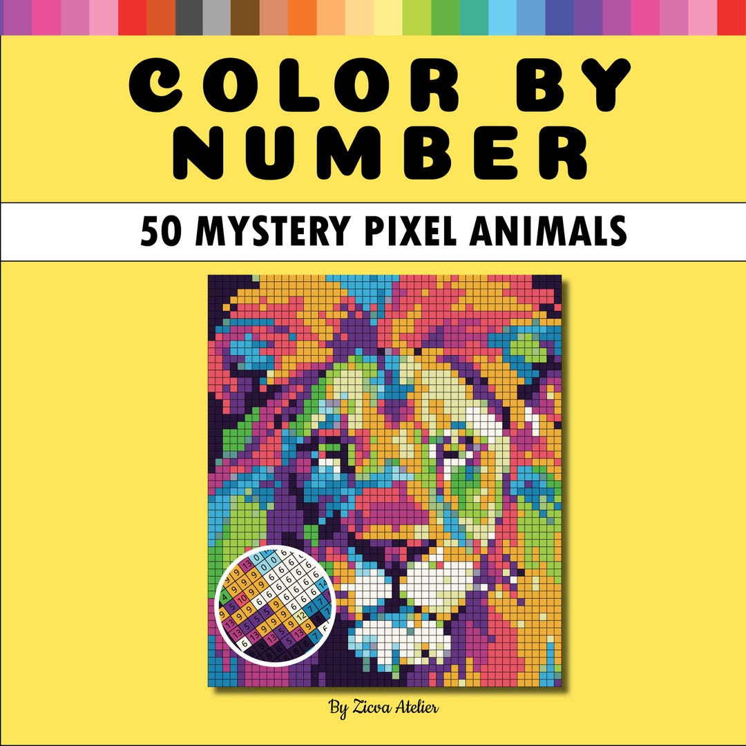 Mystery Pixel Art Color by Number: 50 Animal Mosaics (PDF) - Etsy