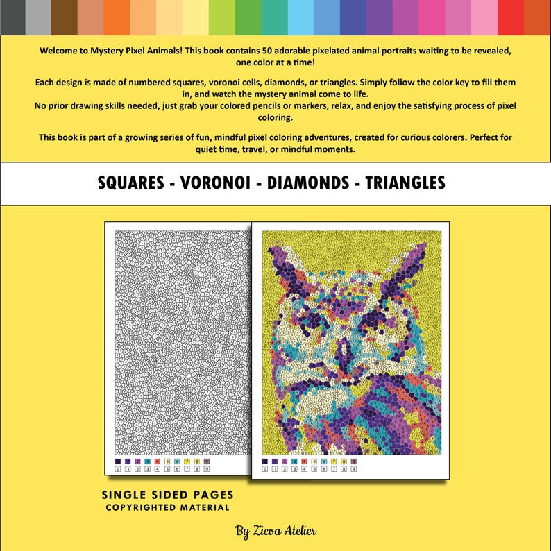 Mystery Pixel Art Color by Number: 50 Animal Mosaics (PDF) - Etsy