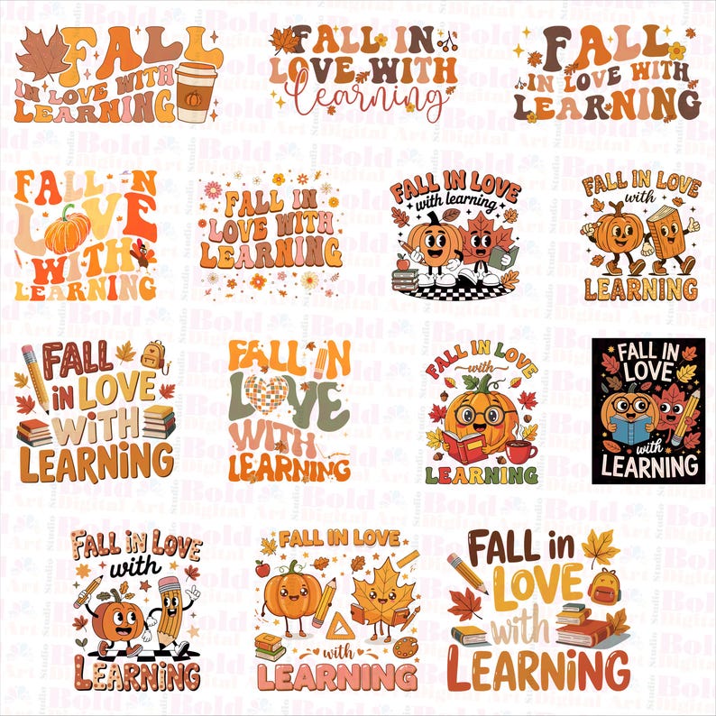 Retro Teacher Fall PNG Bundle, Fall in Love With Learning Sublimation ...