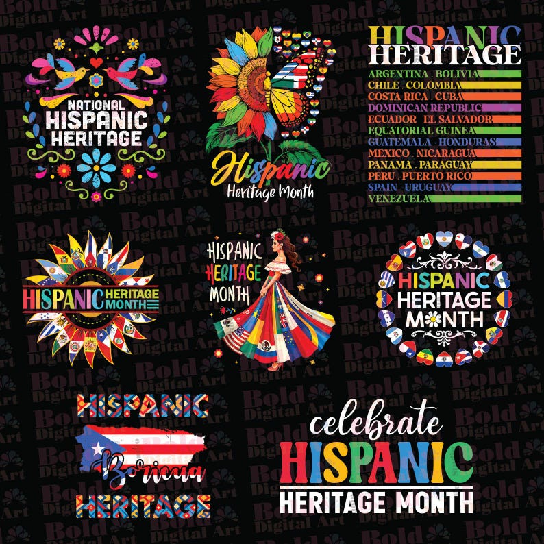 National Hispanic Heritage Month Bundle Png Svg, Country Flag Tree ...