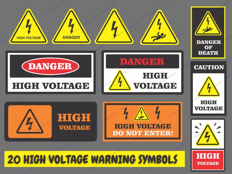 High Voltage Warning Sign SVG: Electrical Hazard Clipart (digital ...
