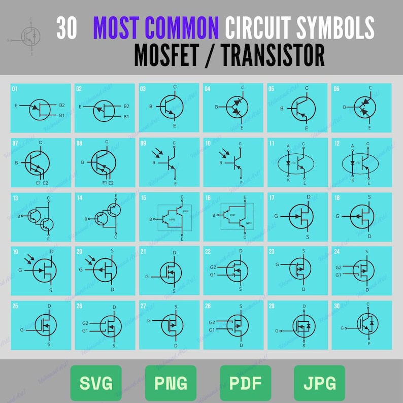 30 Circuits Symbols, Mosfet/transistor,common Schematic Symbols,electrical Electronics Poster ...